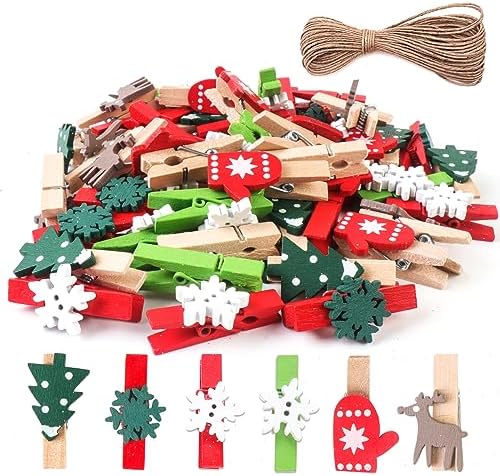 Amazon.com: Zplontya Mini Christmas Wooden Clips 120PCS, Christmas ...