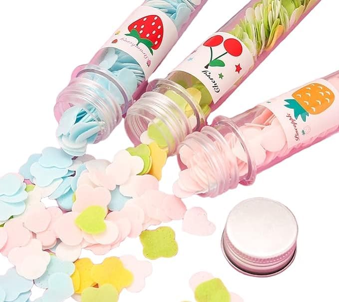 Portable Paper Soap Pack, 4 Flavor Tubes, 100 Pink Confetti Packets ...