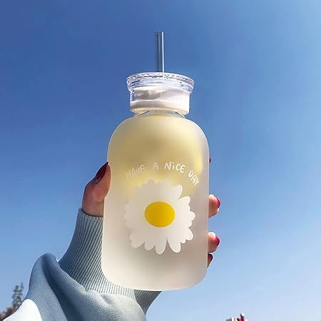 Amazon.com: 480ml Milk Juice Cute Water Bottle with Scale 2 Lids Little ...