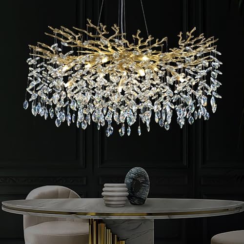 kvtinmty Modern Crystal Chandeliers for Dining Room, 40" Round Gold ...