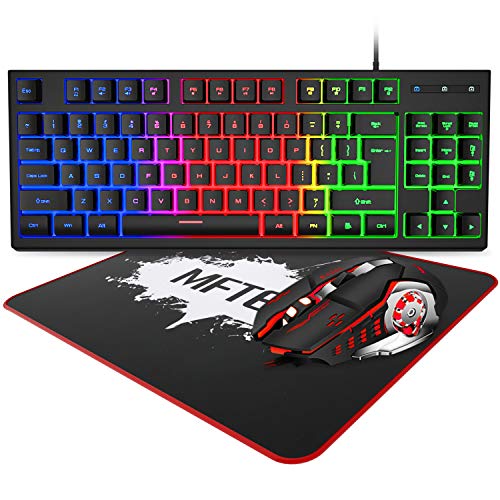 MFTEK RGB 87 Keys Gaming Keyboard and Mouse Combo with Large Mouse Pad ...
