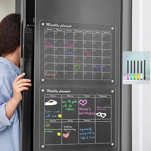 2 Acrylic Magnetic Fridge Calendar - 16’’ x 12’’ Wet Erase Calendar ...