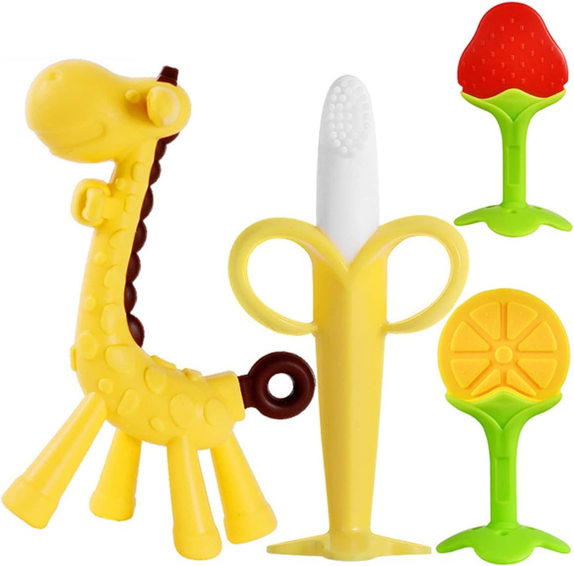 ECVV 4 Pack Baby Teething Toys Set Silicone Fruit Shape Giraffe Baby ...