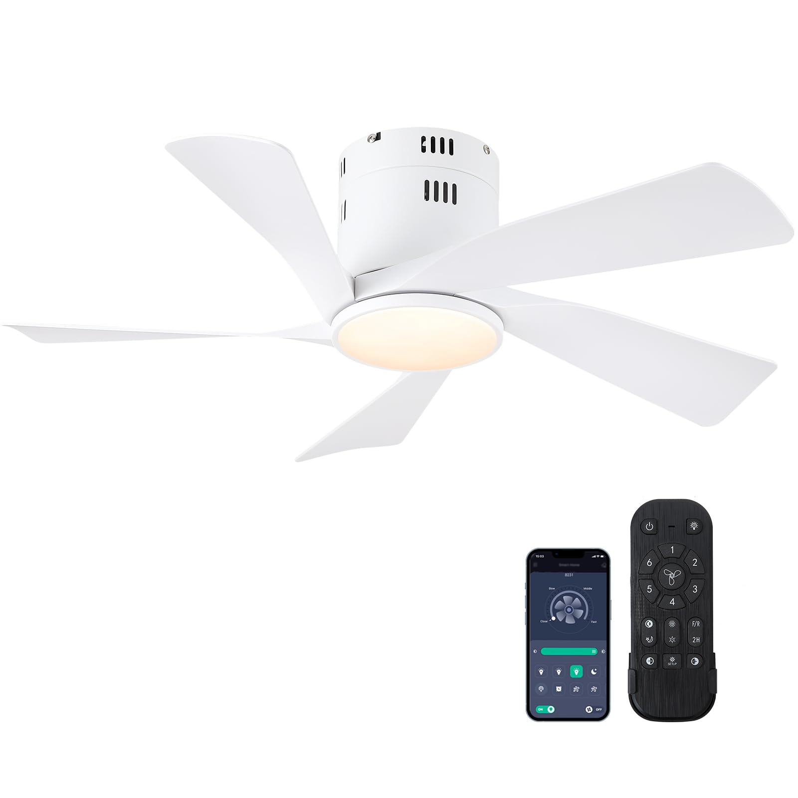 CHESUR 36" Flush Mount Ceiling Fan - White Low Profile Ceiling Fans ...