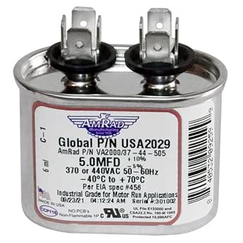 5 uF/MFD 370 440 VAC Motor Run Capacitor JustCapacitors Compatible ...