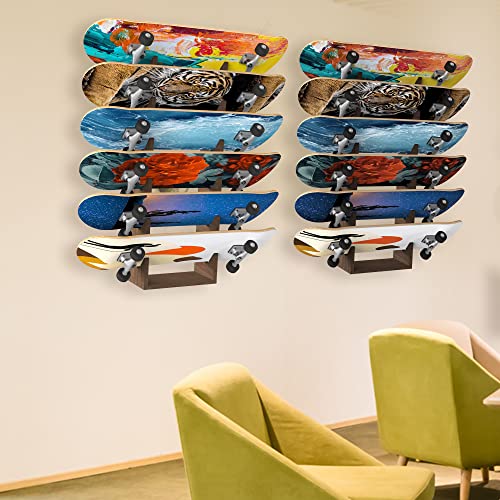 Snapklik.com : Skateboard Rack Wall Mount 6-Layer Wooden Skateboard ...