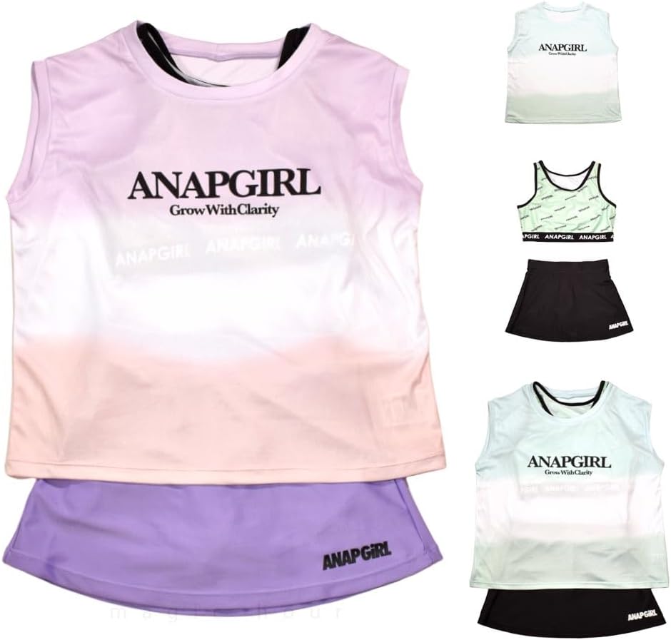 Amazon.co.jp: [マジック・アワー] ガールズ 水着 女の子 タンキニ セパレート スイムウェア 3点 セット ANAP アナップ T付き 子供 ジュニア ブランド お洒落 140 ...