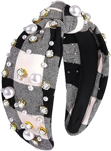 Amazon.com : Women's Xmas Embellished Plaid Knotted Headband with ...