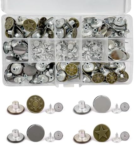 Amazon.com: NCOALE 120 Set Buttons for Jeans, 17mm Adjustable Jeans ...