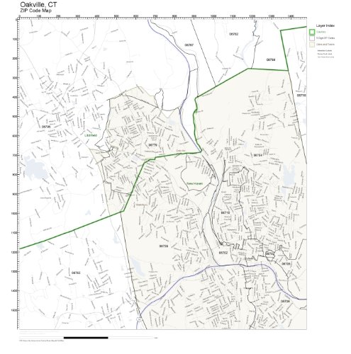 ZIP Code Wall Map of Oakville, CT ZIP Code Map Not Laminated: Amazon ...