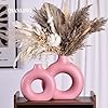Pink Ceramic Vase Set of 2 - Round Modern Flower Vases for Decor ...