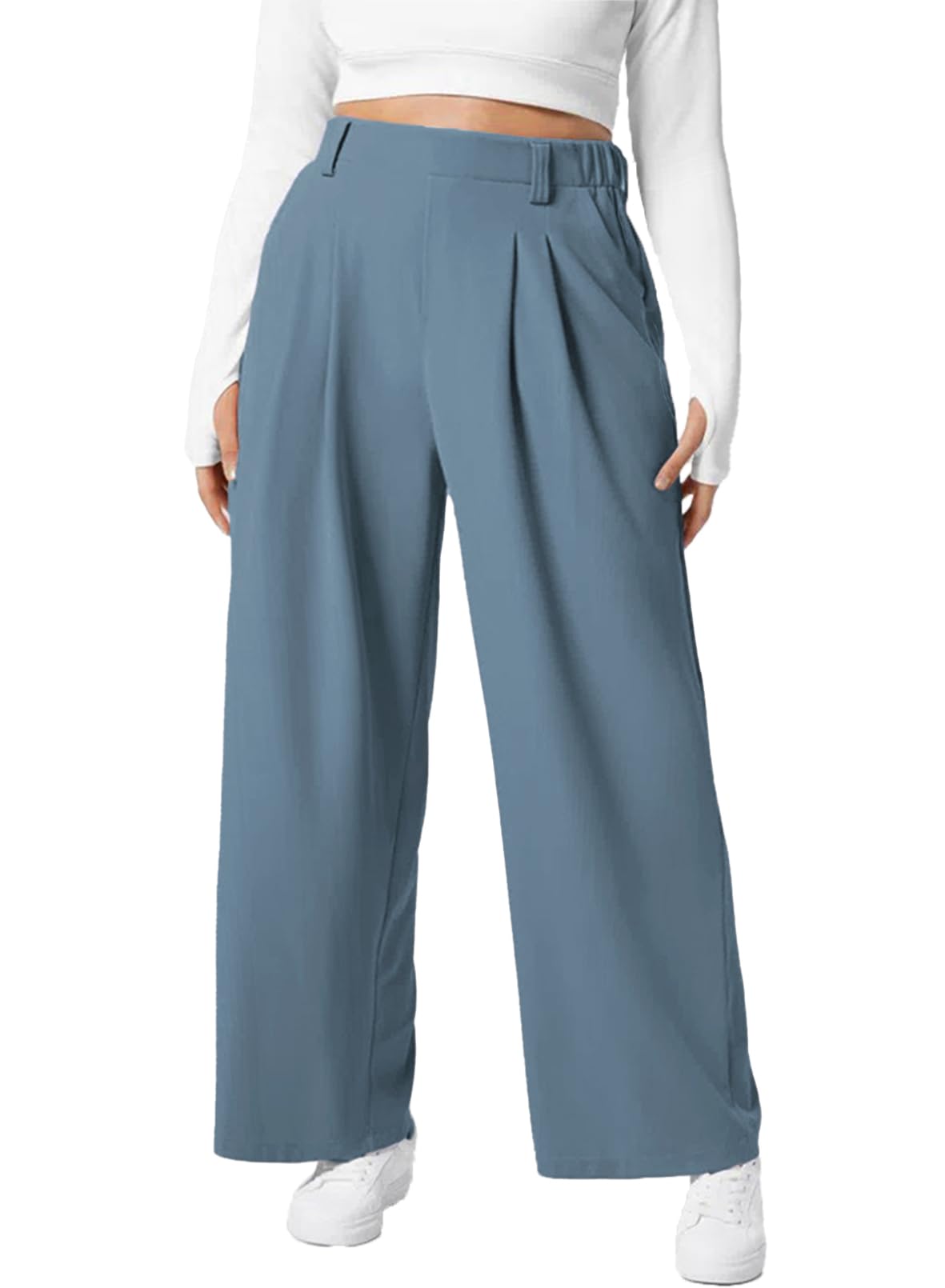 Eytino Plus Size Dress Pants Casual Wide Leg Palazzo Pants with Pockets ...