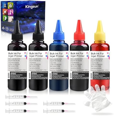 Aomya Ink Refill kit 5x100ml for Canon 250 251 270 271 225 226 1200 2200 PG245 CL246 PG210 ...