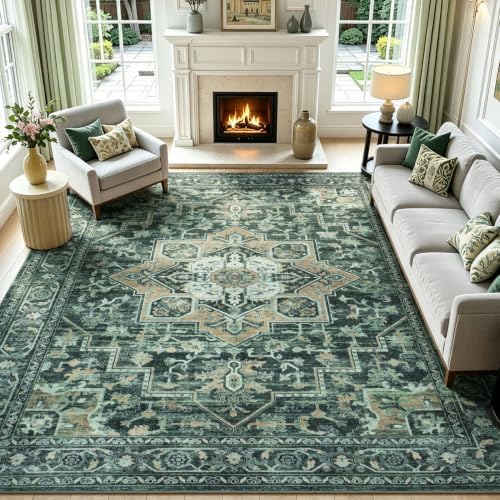 Amazon.com: Lofus 8x10 Washable Rugs Non-Slip, Vintage Floral Area Rug ...