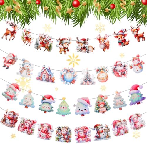 Amazon.com: Artfen Christmas Banners Flags Hanging Bunting Garland 4 ...