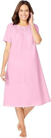Only Necessities Women's Plus Size Short-Sleeve Embroidered Woven Gown ...