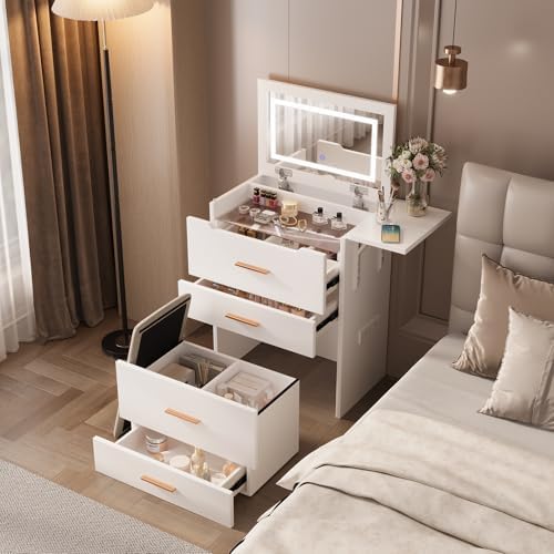 Amazon.com: Lvifur 3 in 1 Small Vanity Desk with Plip Top Mirror,Makeup ...