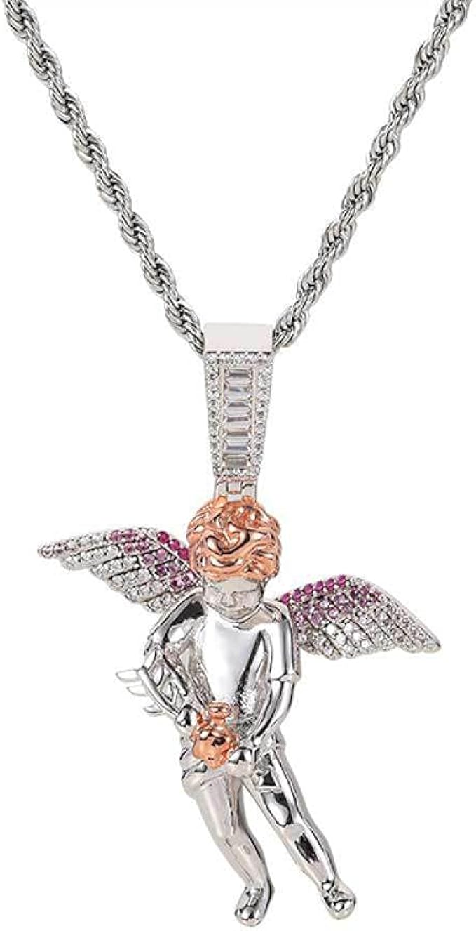 Collane Collana con ciondoli a forma di angelo da uomo Gioielli hip-hop ...