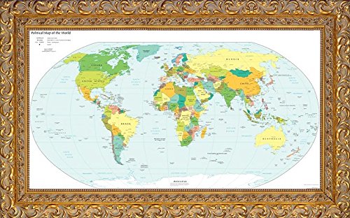 World Push Pin Travel Map 24" x 36" - with Ornate Gold Finish Frame ...