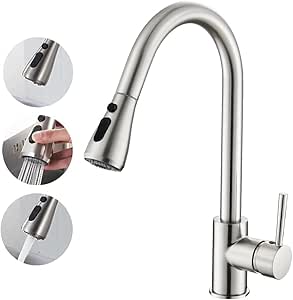 Haiba Kitchen Sink Mixer Tap with Pull Down Sprayer, Single Handle High ...