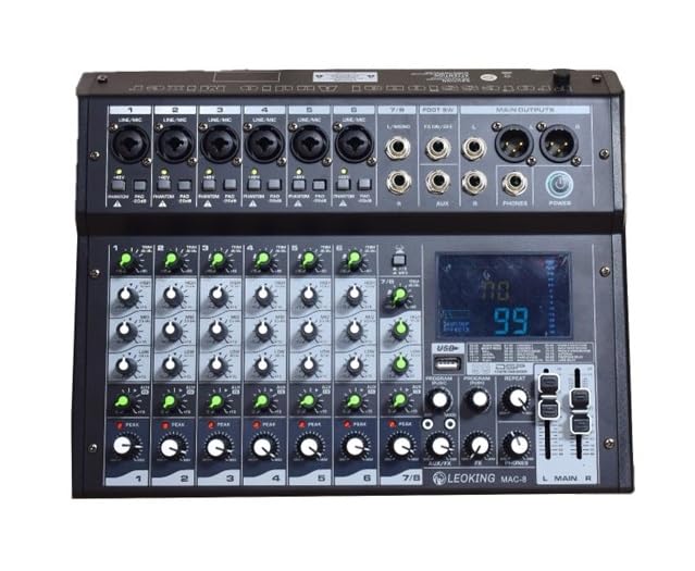 kh 8 Channel Audio Mixer (6 Mic + 2 Stereo Input) Interface Sound Board ...