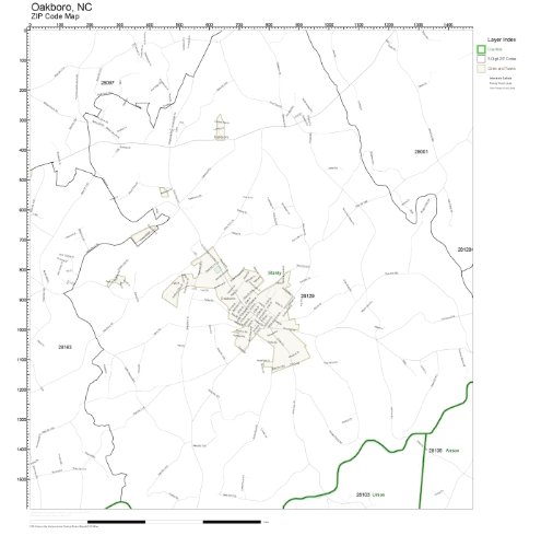 Amazon.com : ZIP Code Wall Map of Oakboro, NC ZIP Code Map Not ...