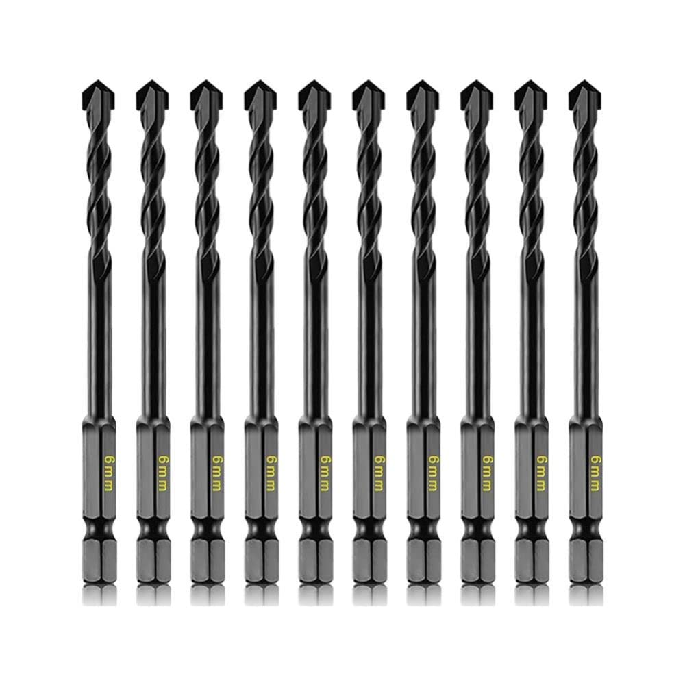 10pcs 6mm Masonry Drill Bits Set for Concrete Tile Brick Stone, Carbide ...