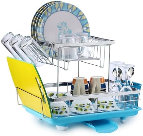 SmartSlide Stainless Steel 2-Tier Dish Drainer Rack with Drain Board ...