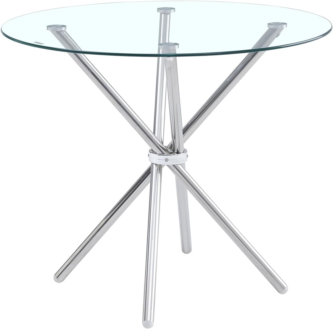 Jooli H Round Dining Table, 90cm Glass Table with Solid Beech Legs for ...