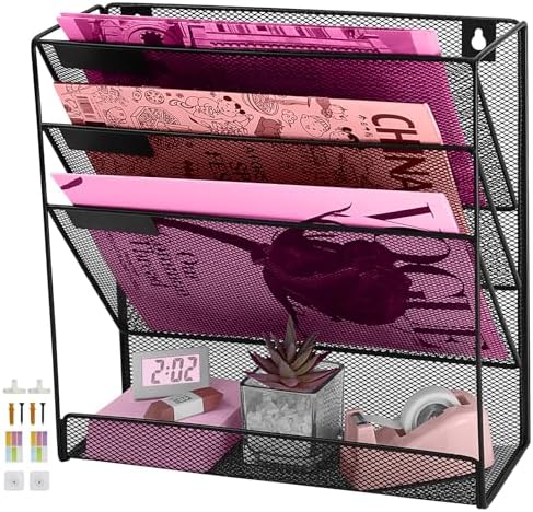 Amazon.com : ideallife 3 Pockets Mesh Wall File Holder Organizer with ...
