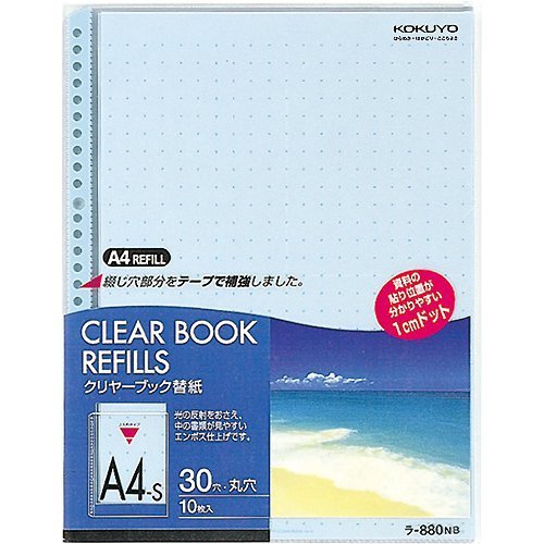Kokuyo Clear Book Replacement Paper, A4 Vertical 30 Holes, Blue, 200 ...