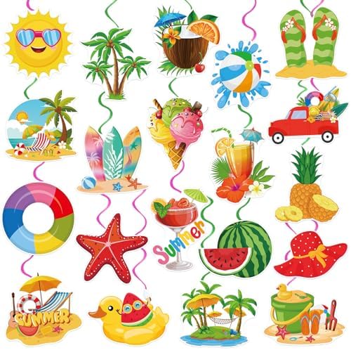 Amazon.com: 40Pcs Summer Pool Beach Hanging Swirls, Colorful Pool Party ...