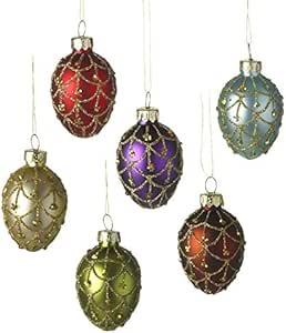 Heaven Sends Set of 6 Opulent Glass Egg Shape Christmas Tree ...