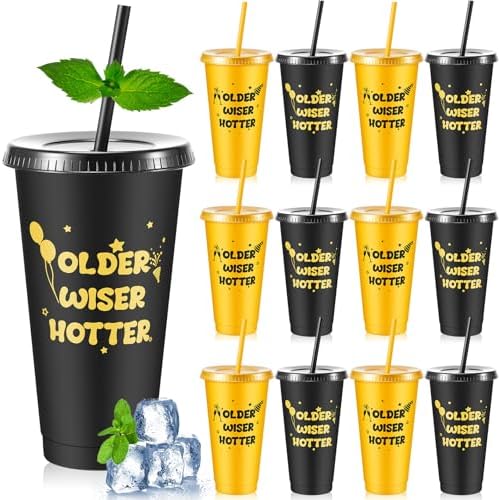 Amazon.com | Skylety 12 Pcs Older Wiser Hotter Plastic Tumbler with Lid ...