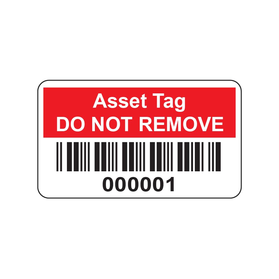 250 Red Barcode Asset Tag Labels Stickers- 38mm x 20mm Permanent Vinyl ...