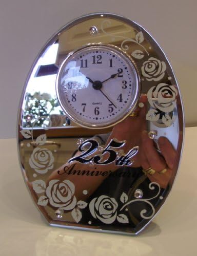 Shudehill 25th Silver Wedding Anniversary Mirrored Clock Gifts, 17cm x ...