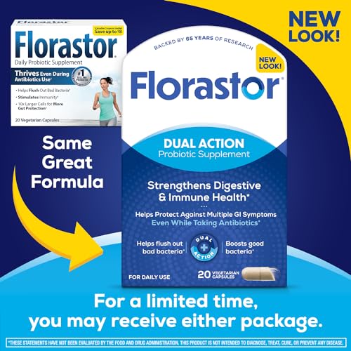 Florastor Probiotics for Digestive & Immune Health, 20 Capsules ...