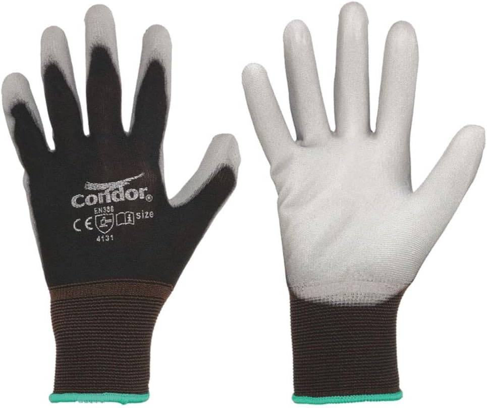 Condor Safety Work Gloves, PU Coated - 12 Pairs, Black/Gray, Seamless ...