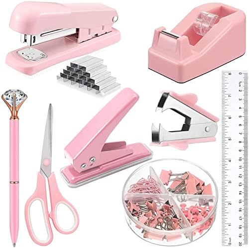 Amazon.com : KUANVE Pink Desk Office Supplies Kit for Women, Pink ...