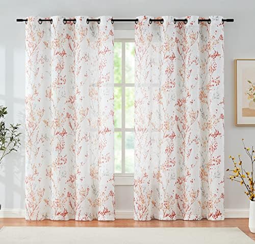 Lot de 2 rideaux semi-transparents blancs avec motif imprimé de ...