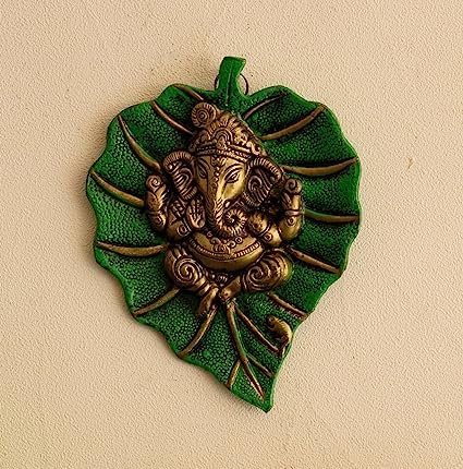 Buy Vastu Fengshui Green Metal Pipal Leaf Hanging Patta Ganesh Ji ...