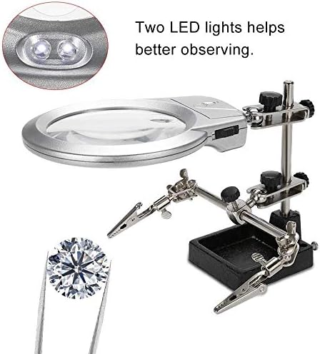 5X Magnifying Glass, LED Illuminated Helping Hands Magnifier Soldering ...