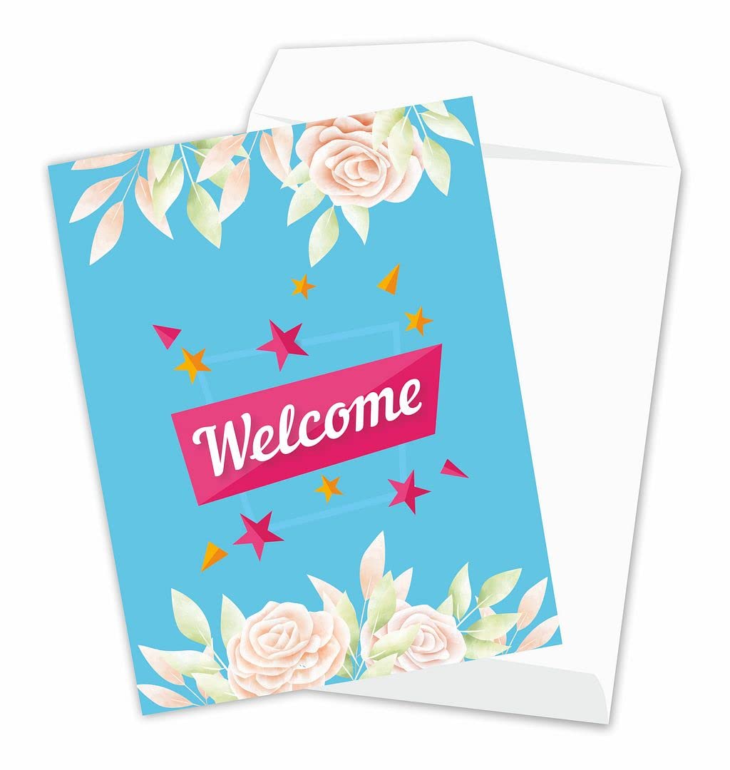 CVANU Welcome Greeting Card Blank Notecard with Envelope (4pcs)(8.5x5 ...