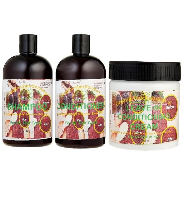 Amazon.com: Organic Hair Solution-SHAMPOO & CONDITIONER & LEAVE-IN ...