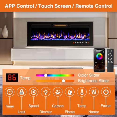 Snapklik.com : ALPACA 50 Smart WiFi Electric Fireplace Recessed, Wall ...