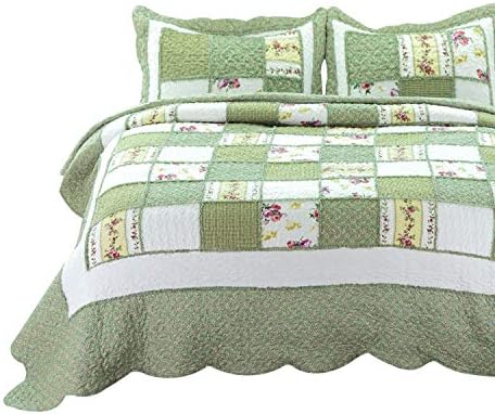 Bedsure 3-Piece Printed Quilt Set King Size (106x96 inches), Green ...