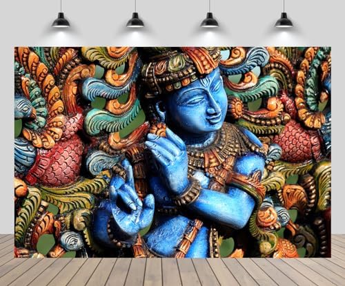 Amazon.com : CHNYWORK 7x5ft Hindu God Lord Krishna Backdrop Wooden ...