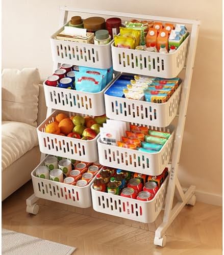 4-Tier Rolling Snack Display Rack with Wheels - Metal Food Trolley for ...
