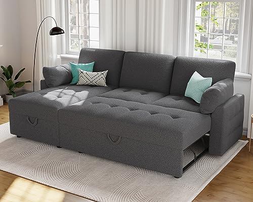Amazon.com: RITSU L-Shape Reversible Linen Fabric Sleeper Sectional ...