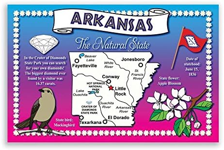 Amazon.com : ARKANSAS STATE MAP postcard set of 20 identical postcards ...